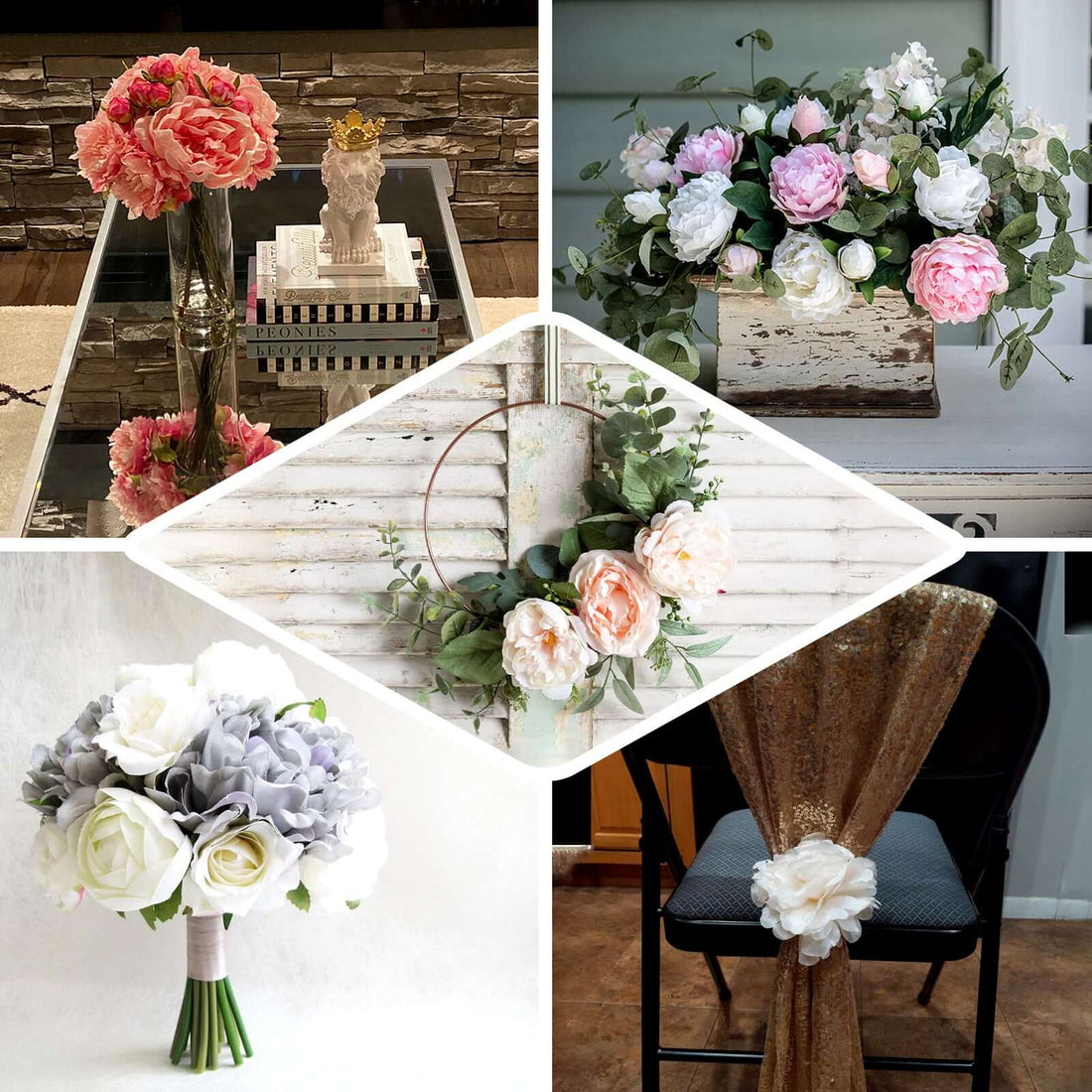 11" Silver Blue Silk Peonies Bouquet | eFavormart