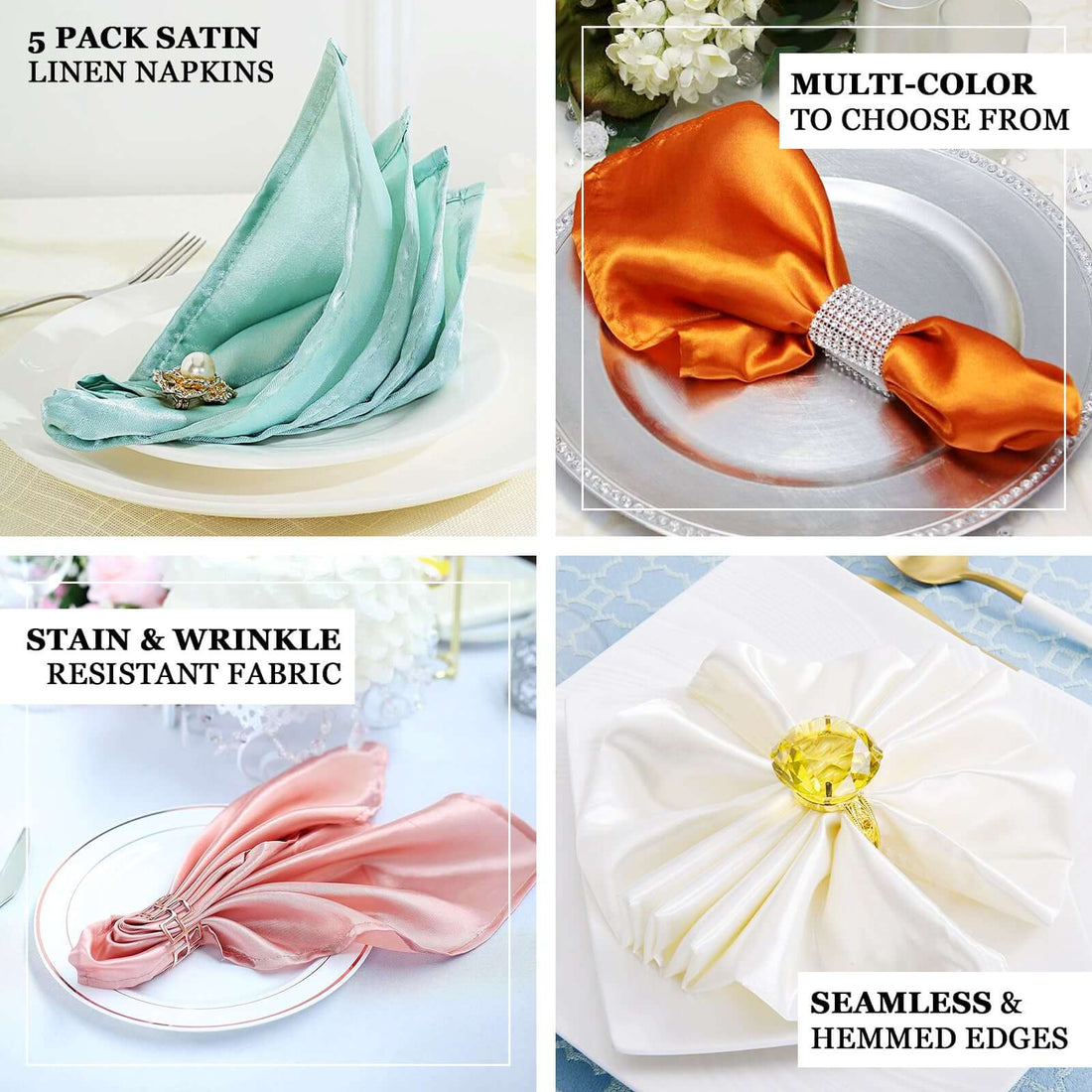 Satin Cloth Napkins 20"x20" Royal Blue | eFavormart