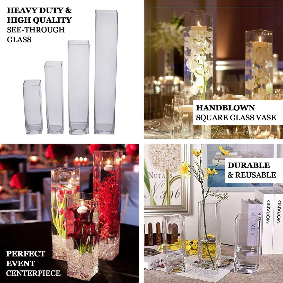 Square Glass Vases Clear 32" | eFavormart
