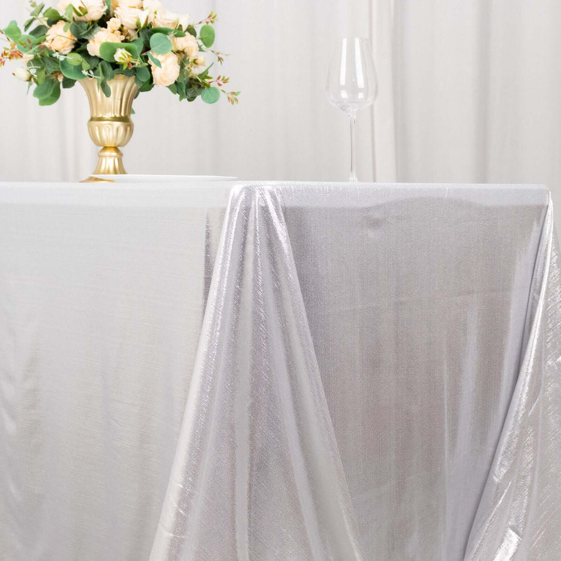 Sequin Dots Tablecloth 90"x132" Silver | eFavormart