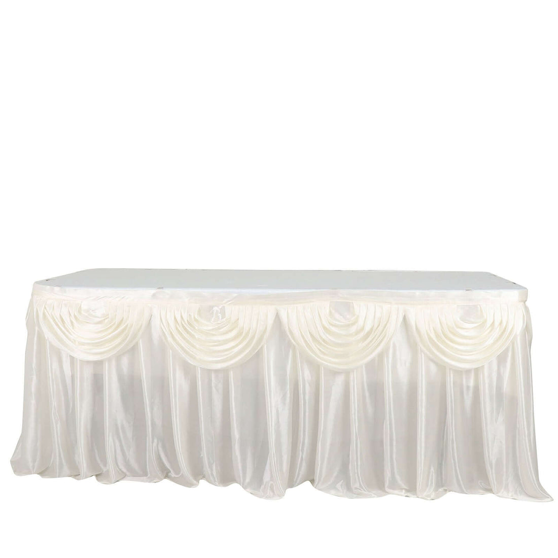 Pleated Satin Table Skirt 14ft Ivory | eFavormart