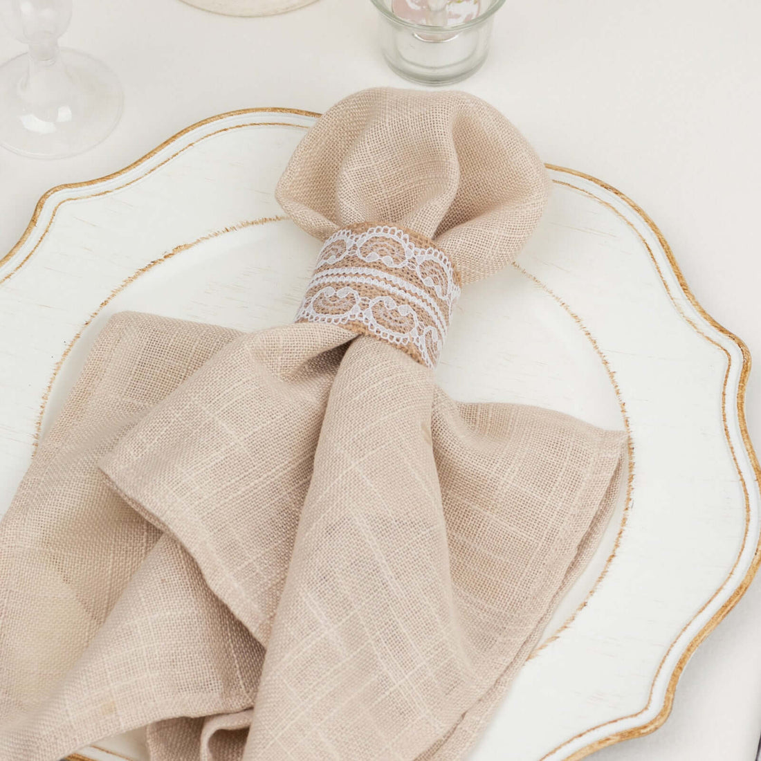 6-Pack Rustic Jute and Lace Napkin Rings | eFavormart