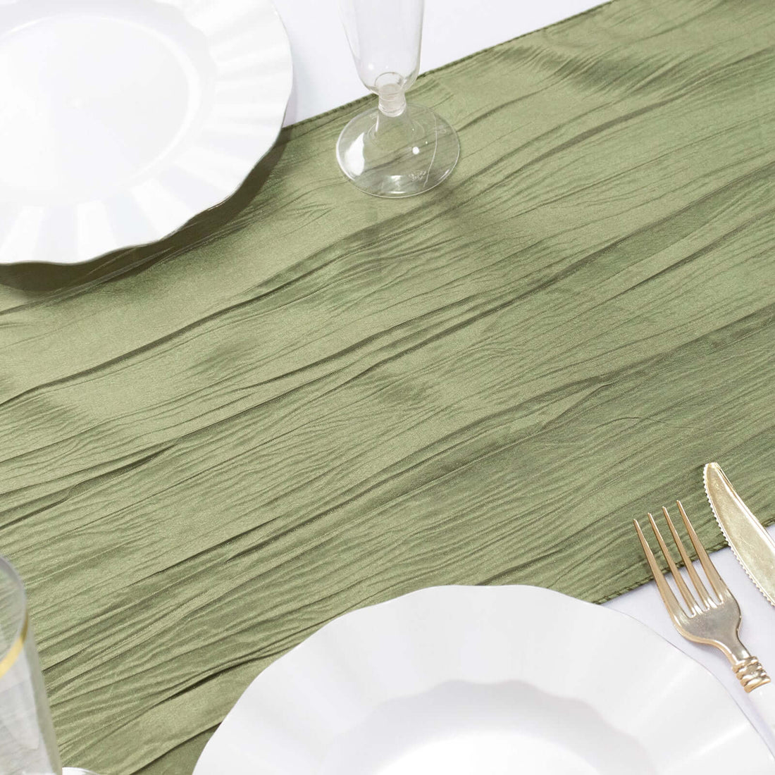 Accordion Crinkle Table Runner 12"x108" Dusty Sage Green | eFavormart