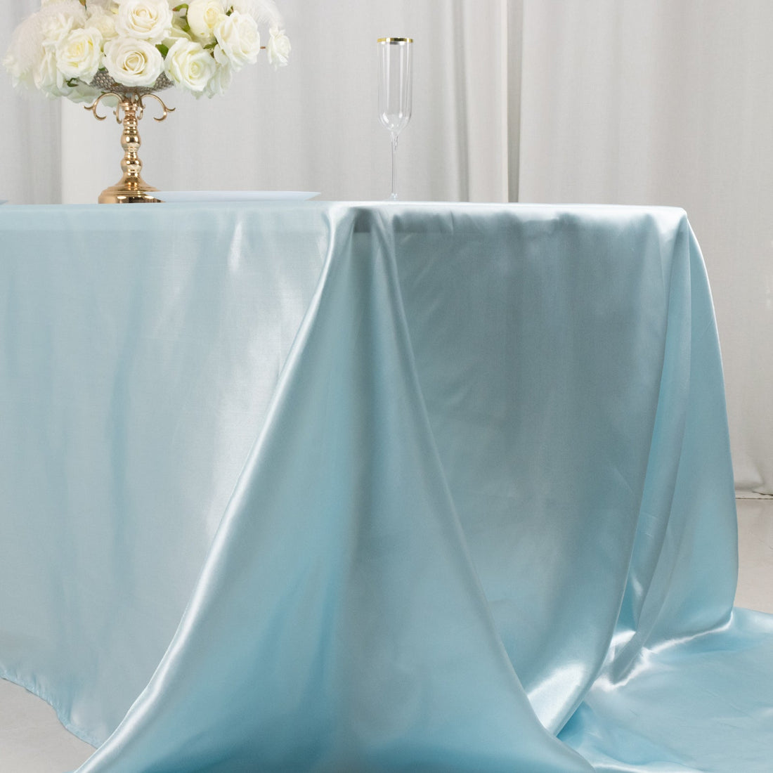 Satin Tablecloth 90"x156" Light Blue | eFavormart