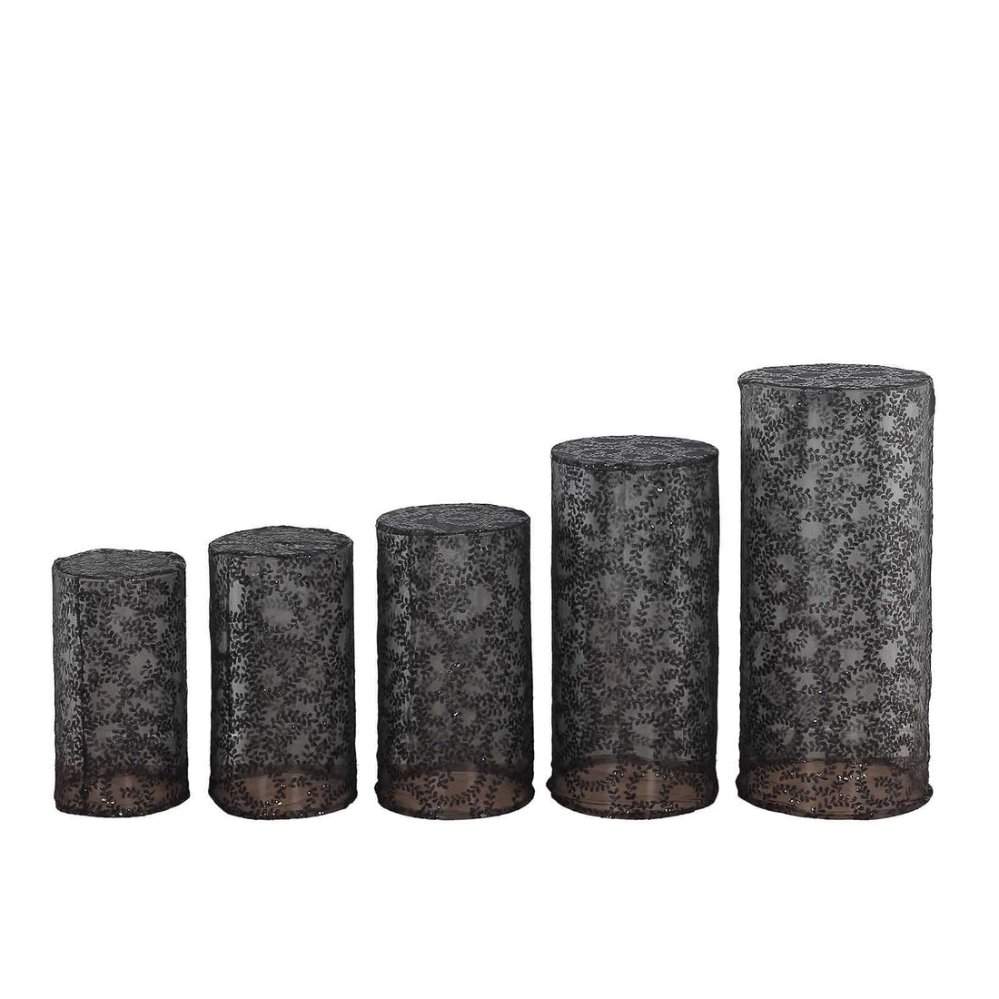 Black Sequin Mesh Cylinder Display Stand Covers Set | eFavormart