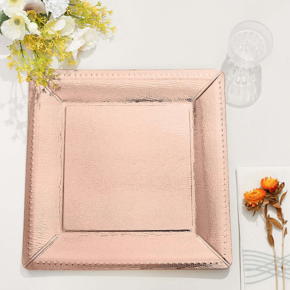 Paper Square Charger Plates 13" Rose Gold | eFavormart