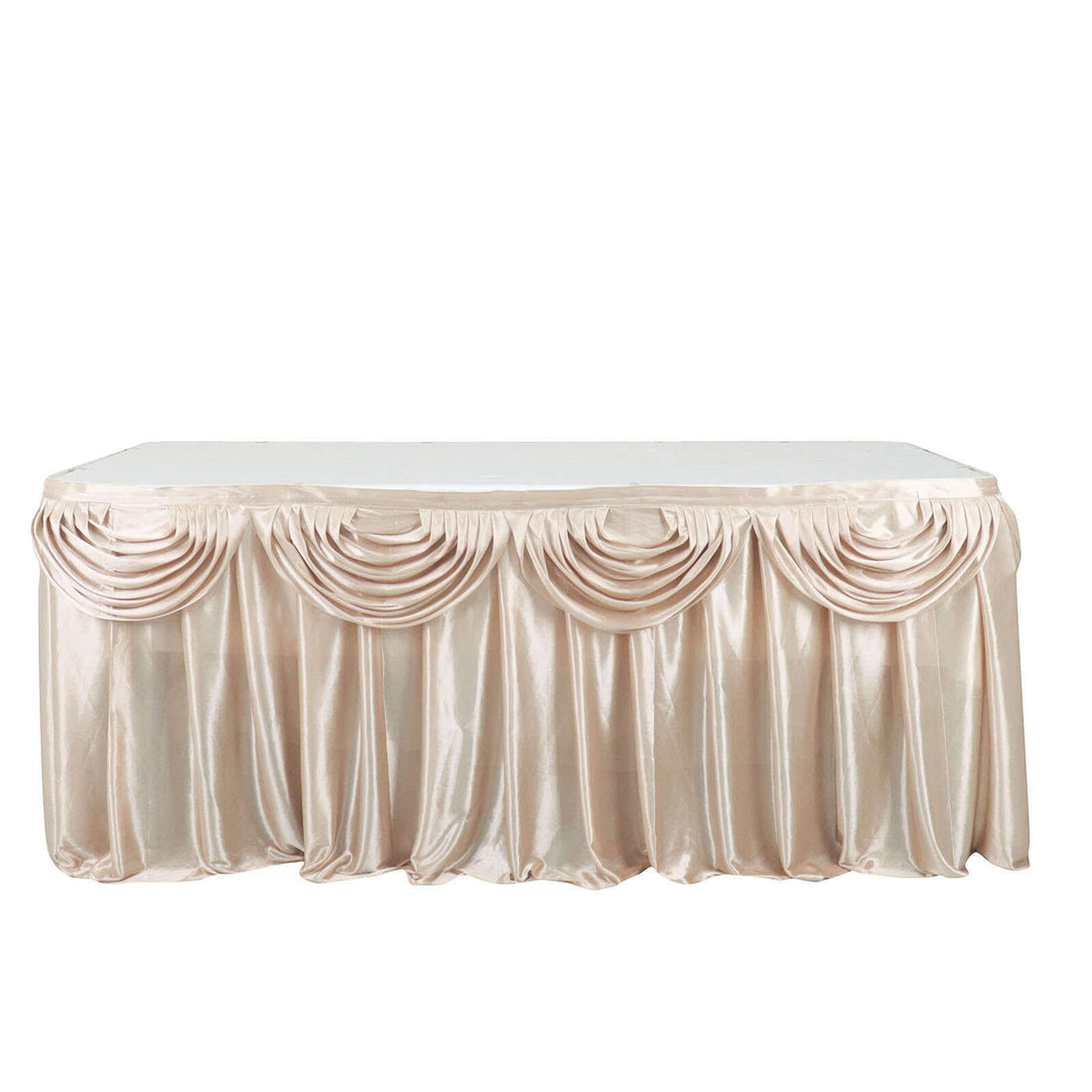 Pleated Satin Table Skirt 14ft Beige | eFavormart