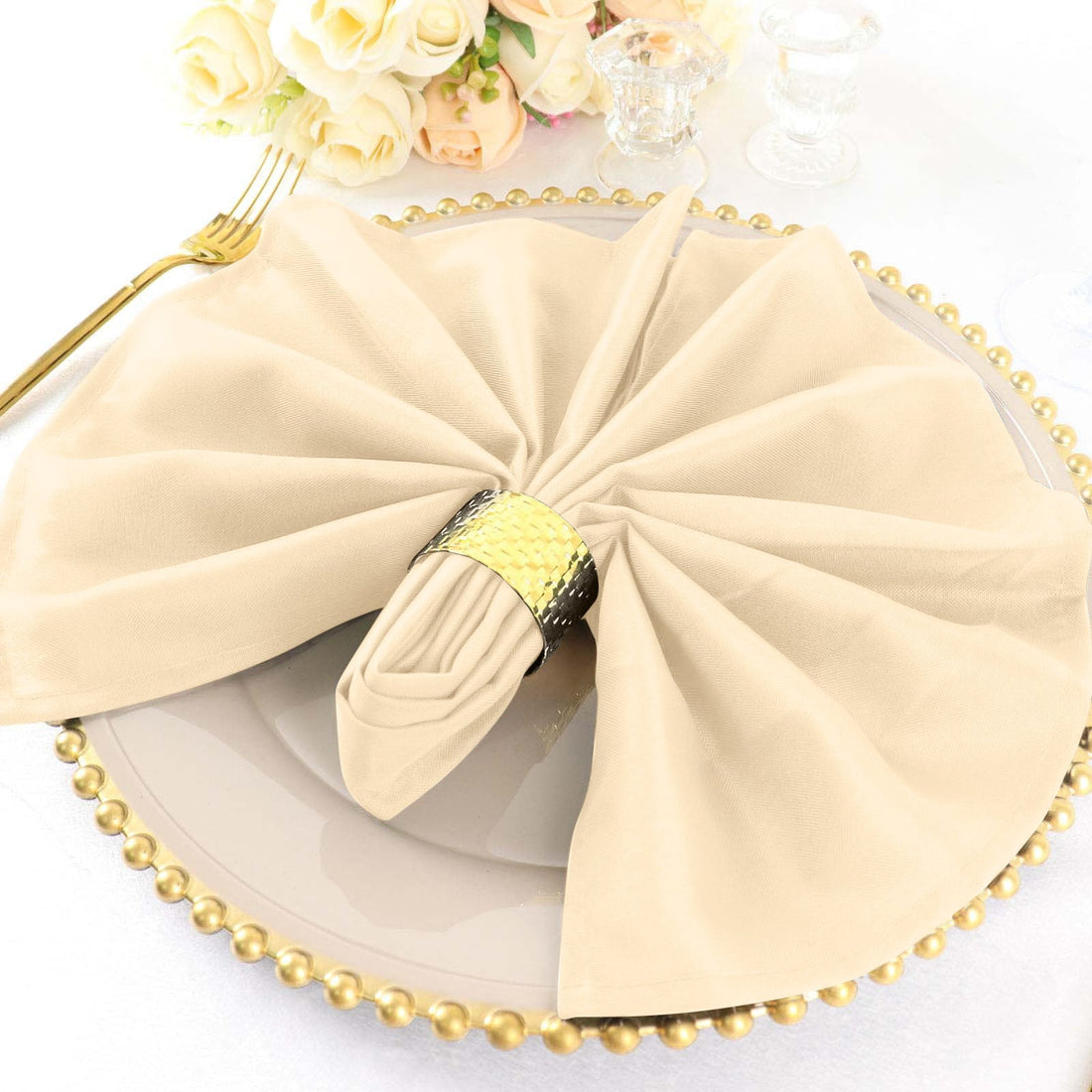 Polyester Dinner Napkins 20"x20" Beige | eFavormart