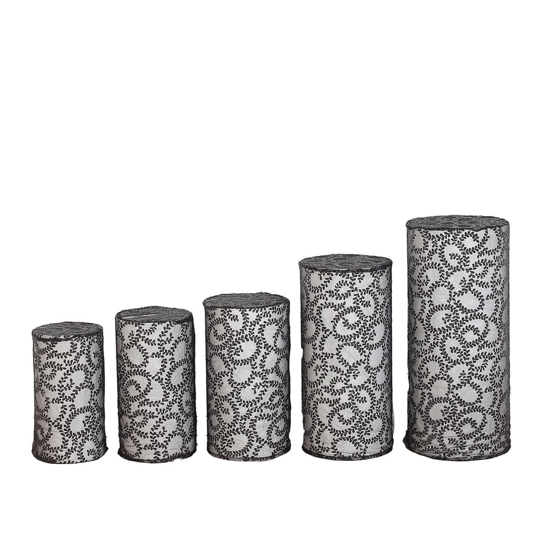 Black Sequin Mesh Cylinder Display Stand Covers Set | eFavormart