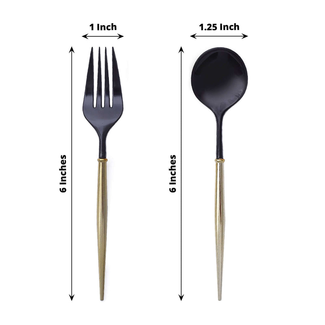 Modern Plastic Utensil Set 6" Black/Gold | eFavormart