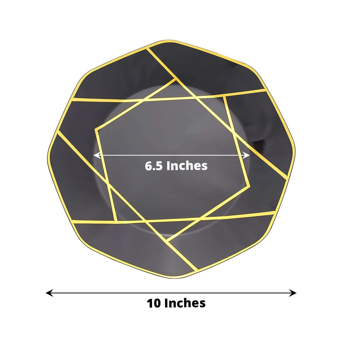 Plastic Octagon Dinner Plates 10" Black/Gold | eFavormart