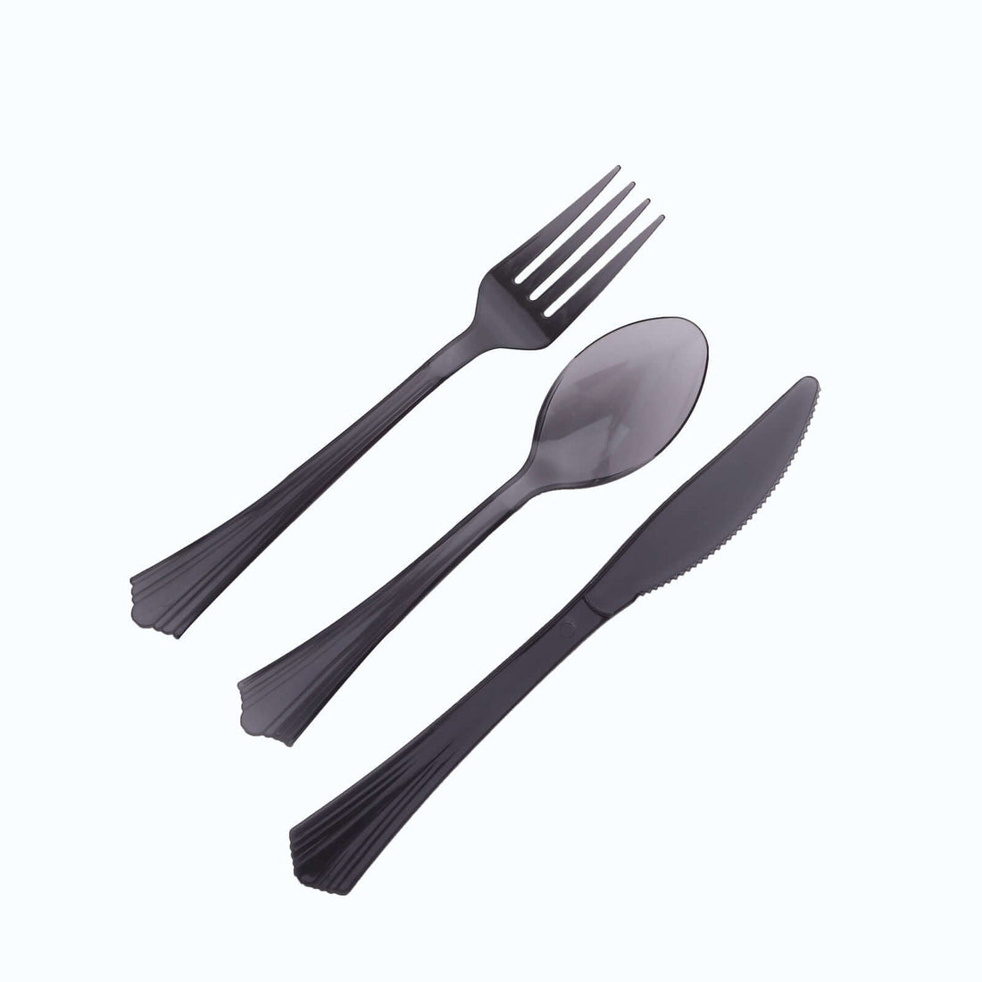 Plastic Silverware Set 7" Fan Flared Transparent Black | eFavormart
