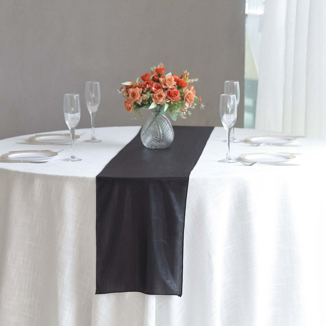 Sequin Dots Polyester Table Runner 12"x108" Black | eFavormart