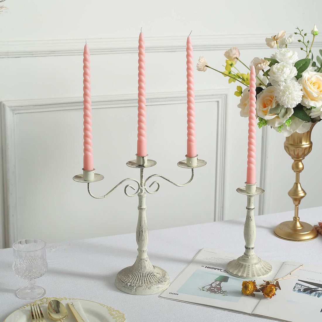 Blush Spiral Taper Candles 12 Pack | eFavormart