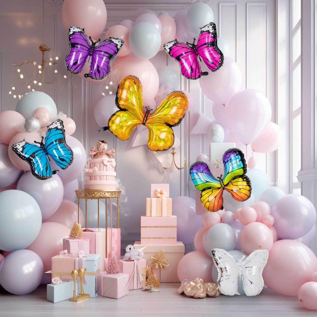 Set of 6 Butterfly Mylar Foil Balloons | eFavormart