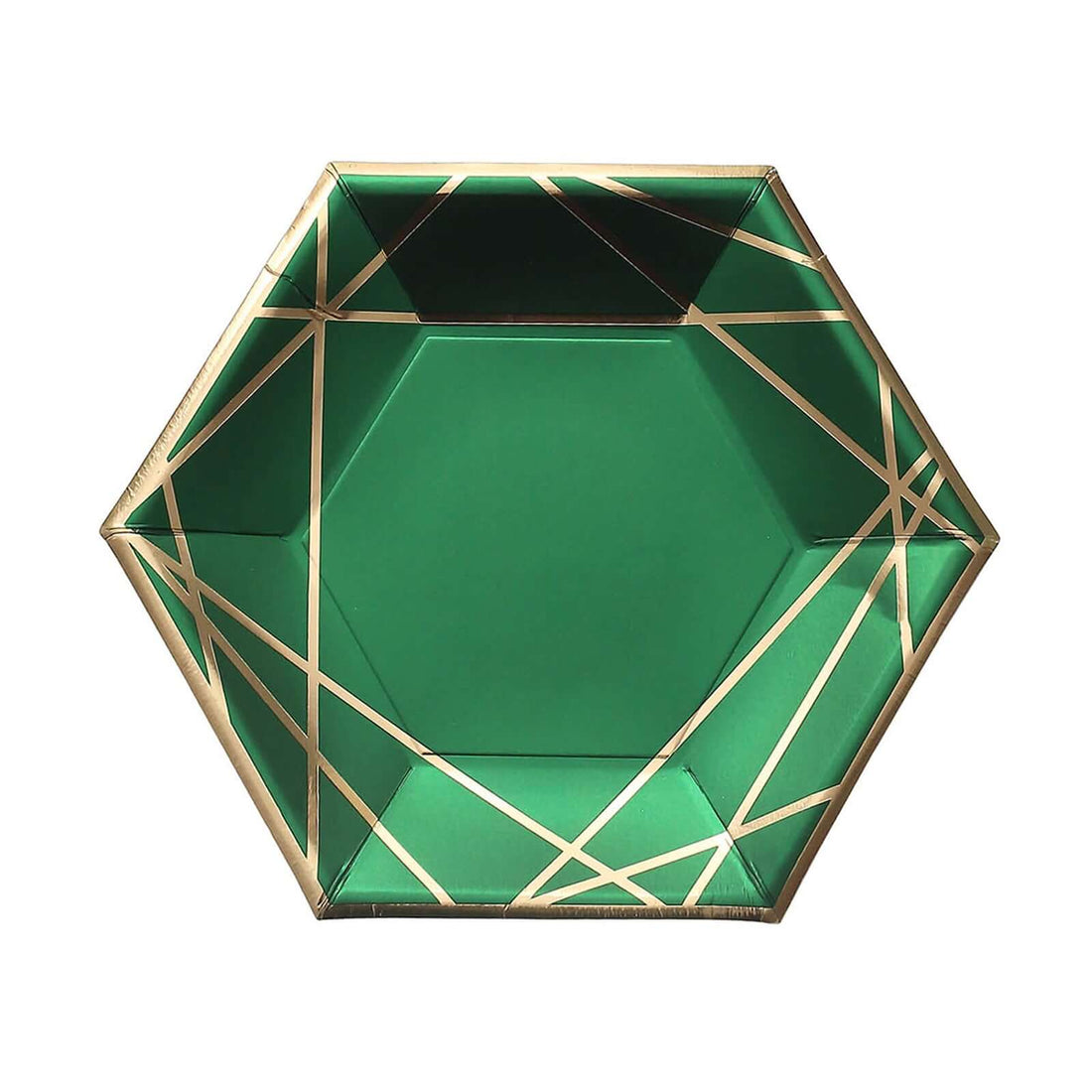 25pk 7" Hexagon Plates Paper Gold Rim Emerald | eFavormart