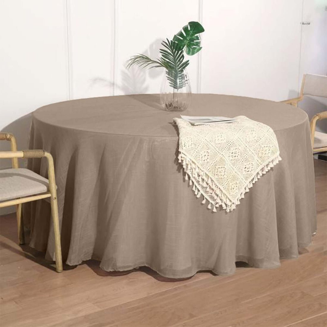 Faux Linen Round Tablecloth 120" Taupe | eFavormart