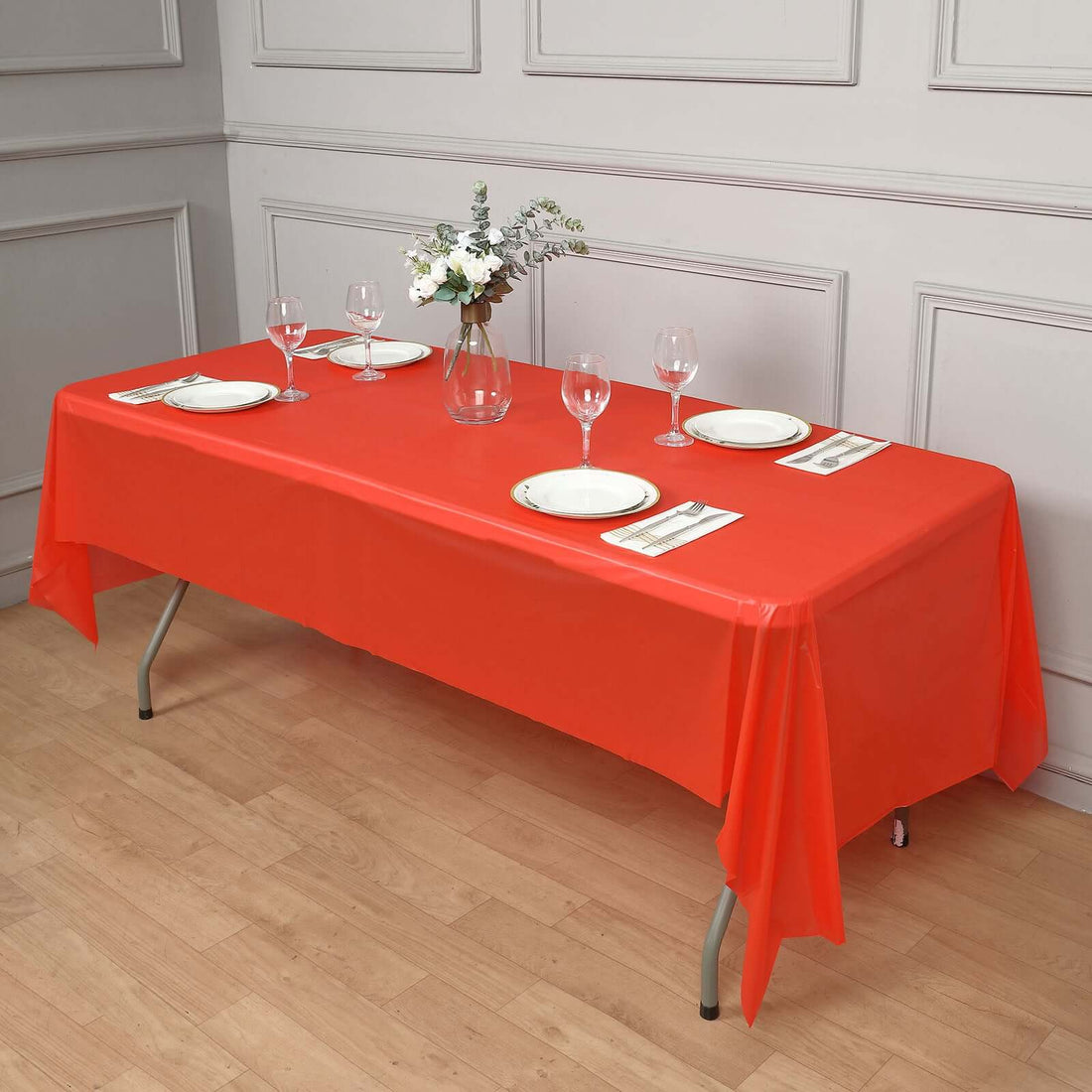Plastic Rectangle Table Covers 54"x108" Red | eFavormart