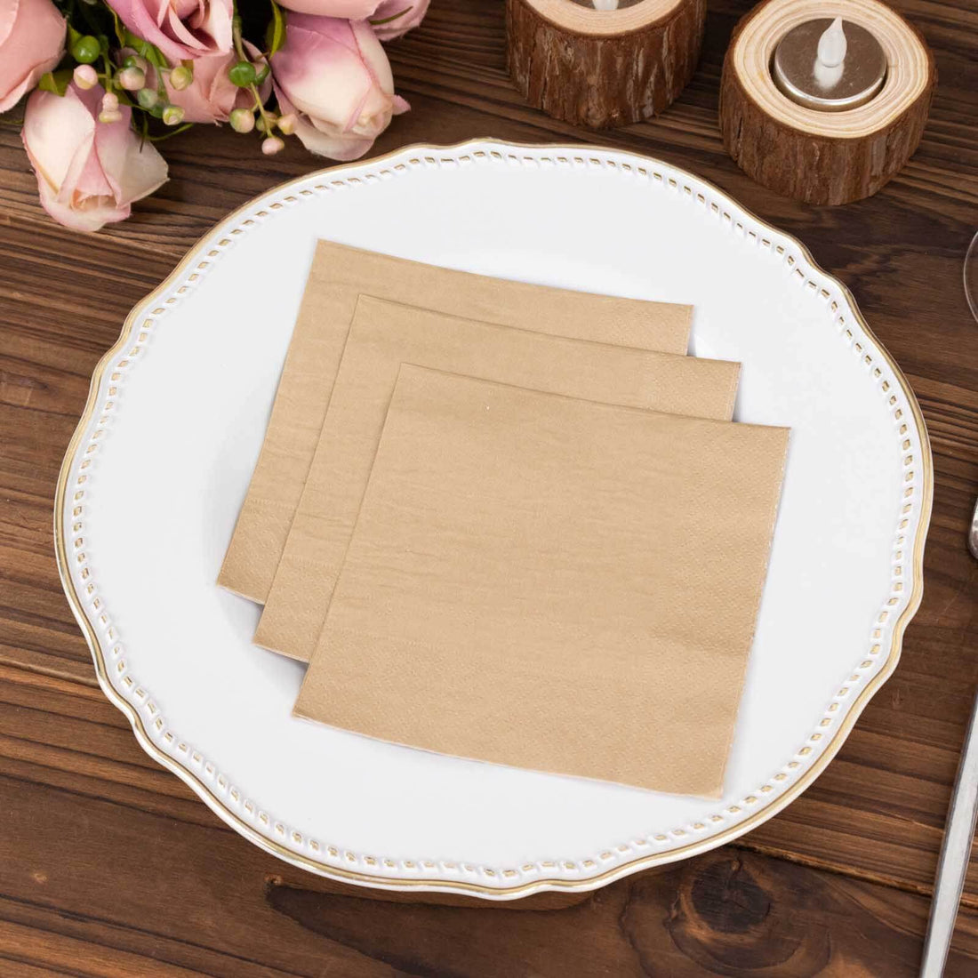 Disposable Paper Beverage Napkins 5"x5" Natural | eFavormart