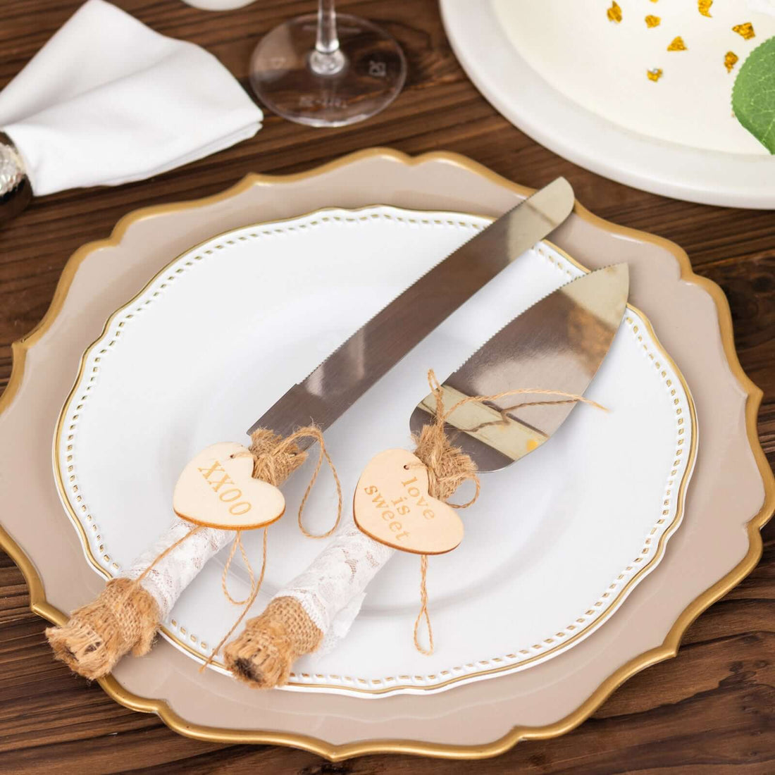 Rustic Jute Lace Cake Knife & Server Set | eFavormart
