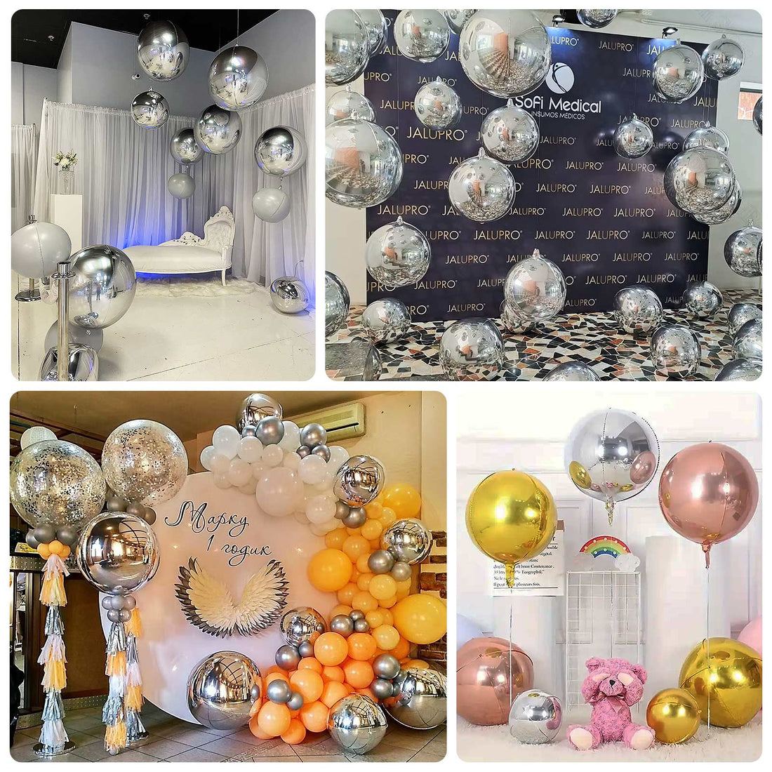 32" Silver 4D Orbz Mylar Foil Balloons 4-Pack | eFavormart