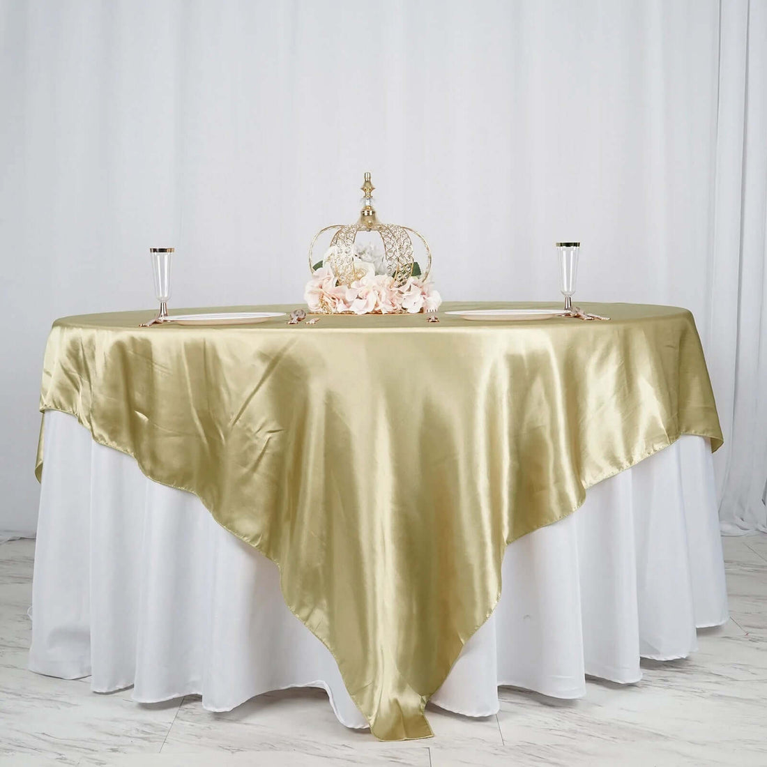 Satin Table Overlay 90"x90" Champagne | eFavormart