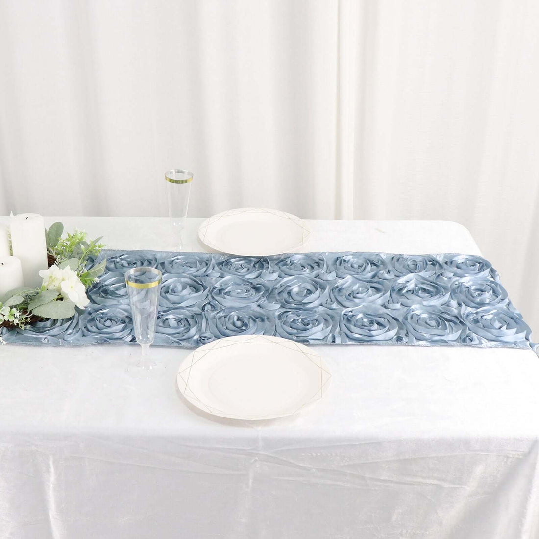 Satin Table Runner 14"x108" Dusty Blue | eFavormart
