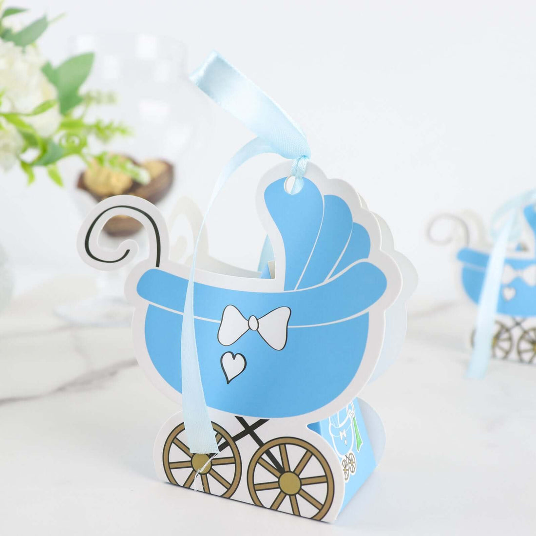 Light Blue Baby Paper Stroller Gift Boxes | eFavormart