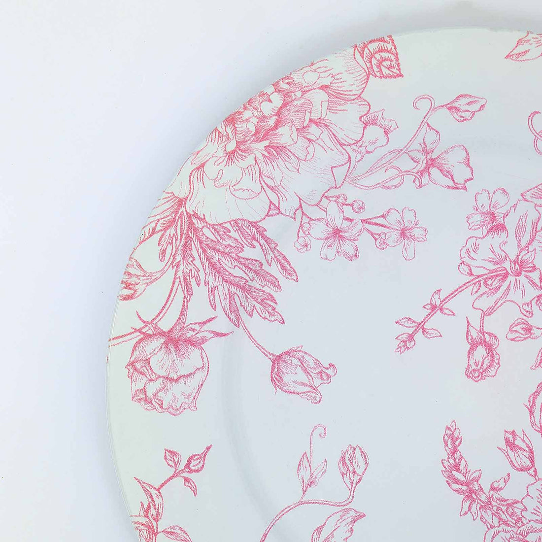 White/Pink French Toile Acrylic Charger Plates | eFavormart