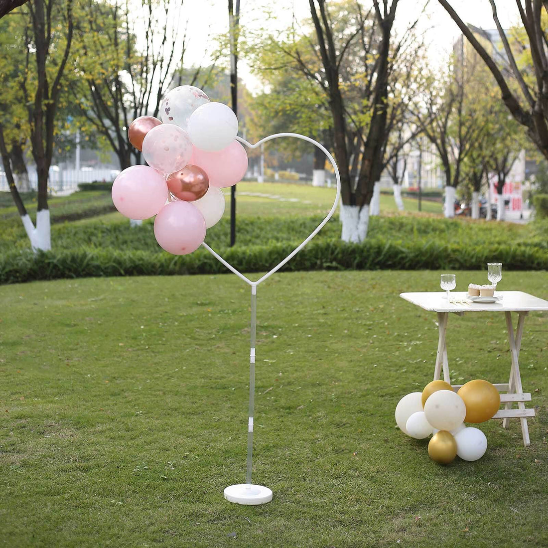 2-Pack White Heart Balloon Arch Stand Kit | eFavormart