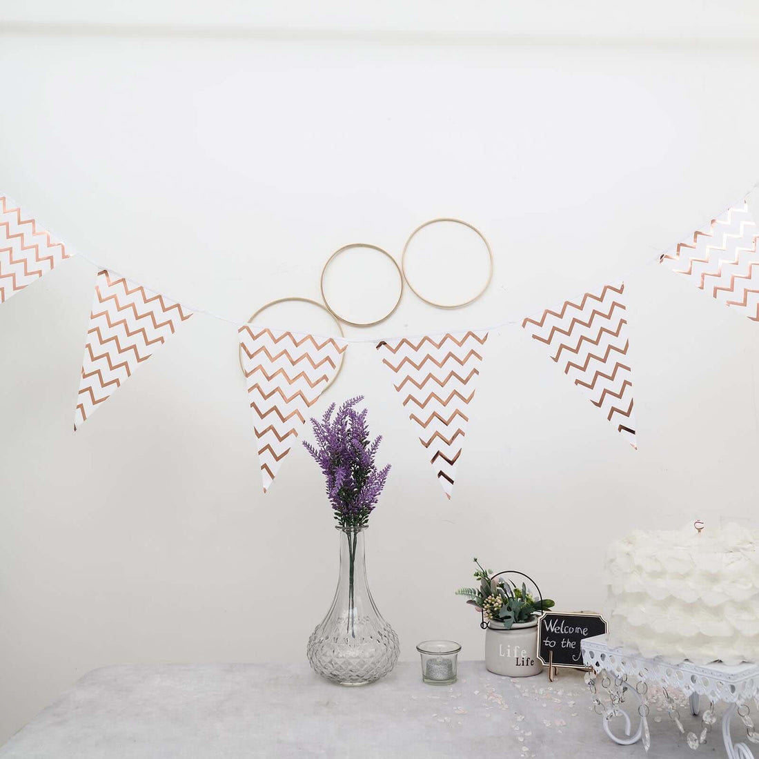 Rose Gold Chevron Print Triangle Pennant Flag | eFavormart