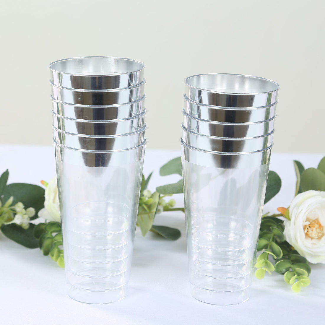 Plastic Party Cups 17oz Clear with Silver Rim | eFavormart