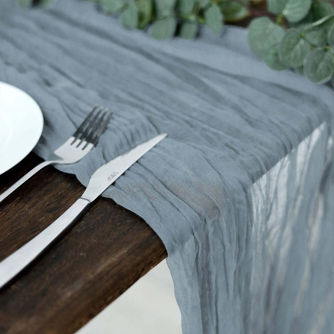 Cheesecloth Table Runner 10ft Dusty Blue | eFavormart