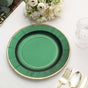 Sunray Paper Dinner Plates 10" Emerald Green Gold Rim | eFavormart