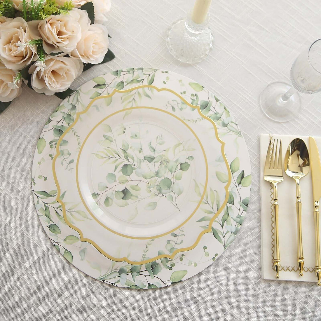 Paper Charger French Toile 13" White/Green | eFavormart