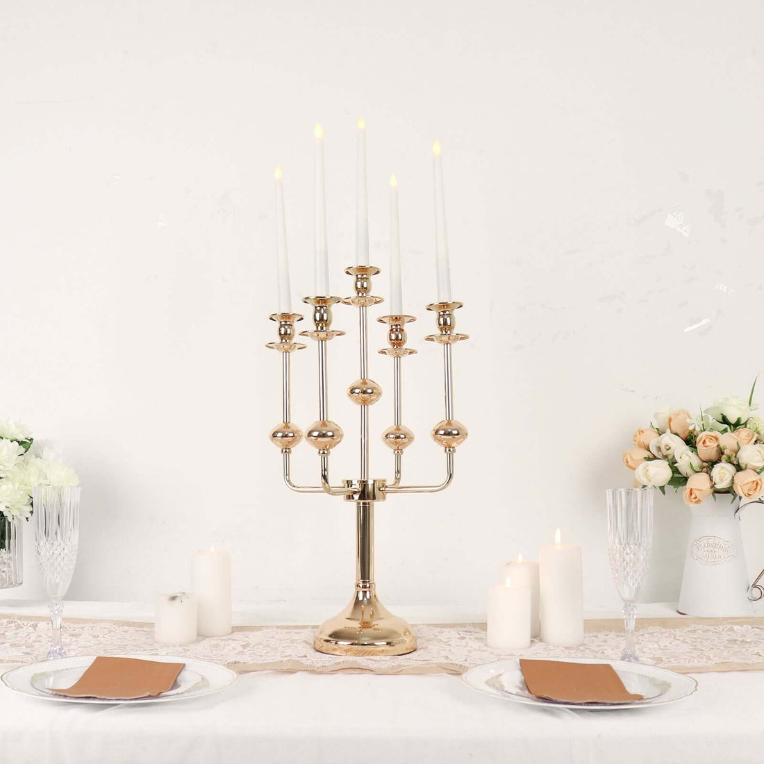 5-Arm Metal Taper Candelabra Gold 20" | eFavormart