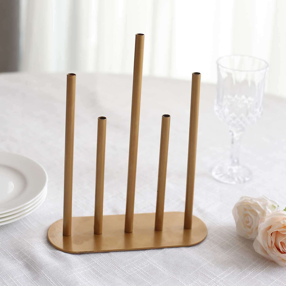 5-Tubes Gold Metal Bud Single Stem Vase 10" | eFavormart