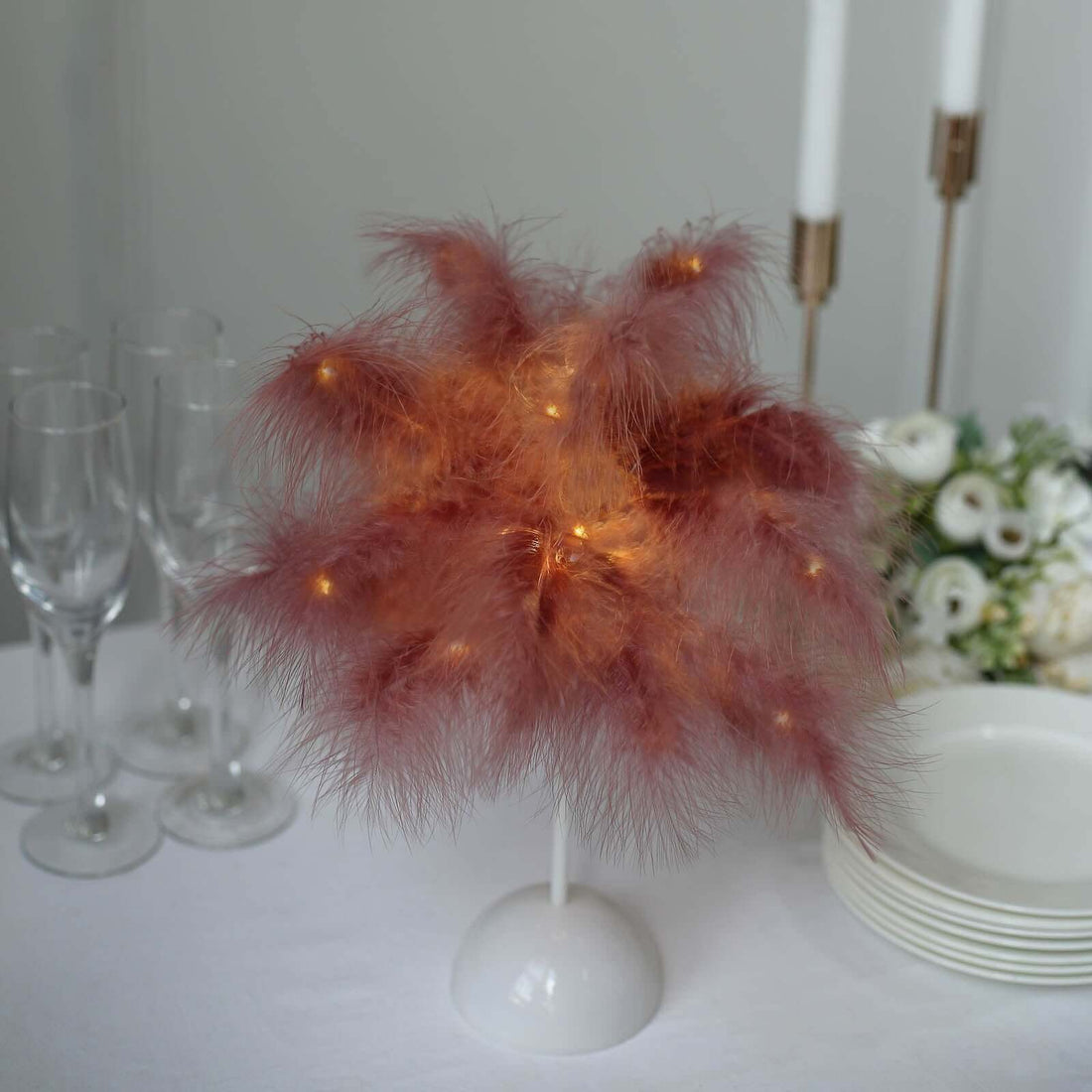 Feathers Table Lamp Cinnamon Rose 15" | eFavormart