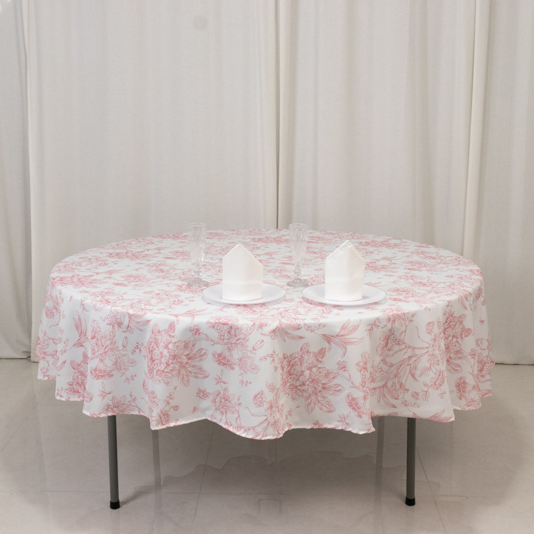 Polyester Round Tablecloth 90" Pink Toile | eFavormart