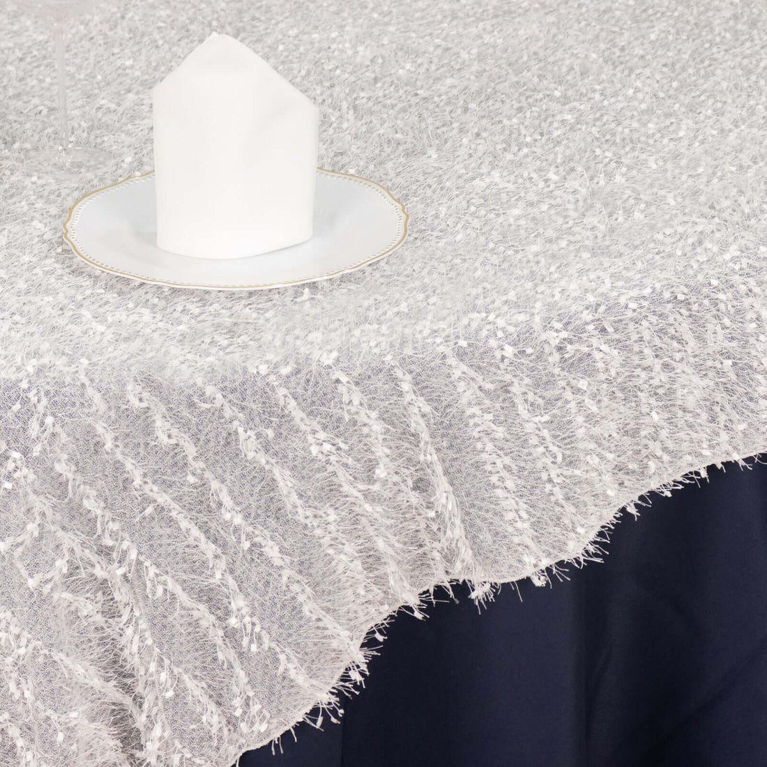 Fringe Shag Table Overlay 72"x72" White | eFavormart
