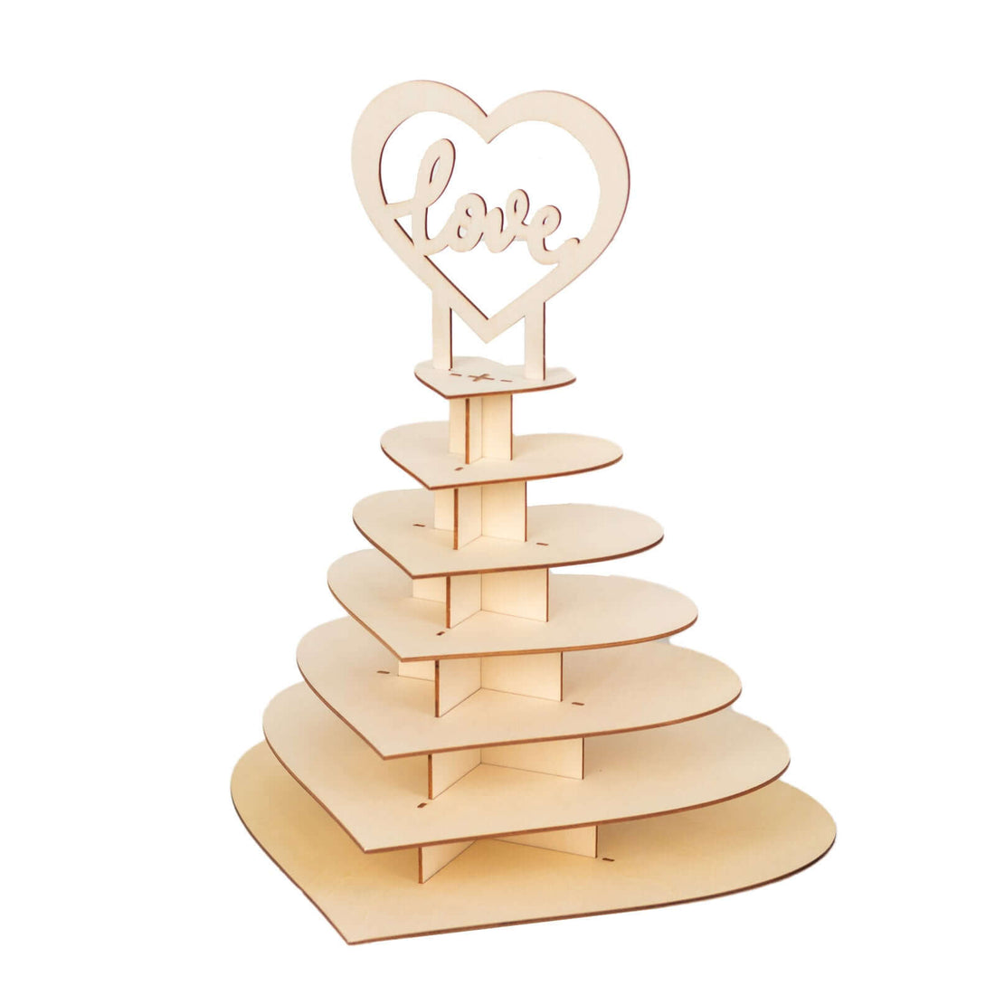 7-Tier Heart Wooden Chocolate Display Stand Natural 16" | eFavormart