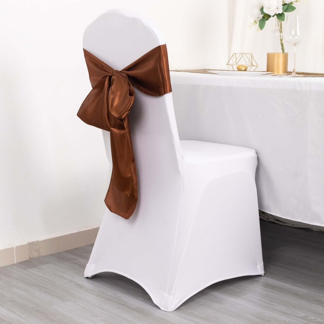 Satin Chair Sashes 6"x106" Cinnamon Brown | eFavormart