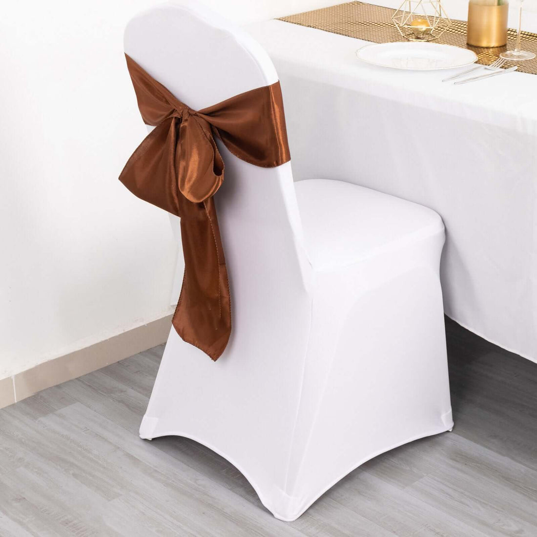 Satin Chair Sashes 6"x106" Cinnamon Brown | eFavormart