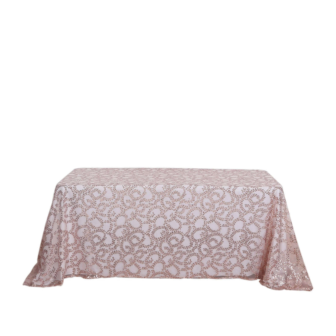 Embroidered Leaf Sequin Tablecloth 90"x156" Rose Gold | eFavormart