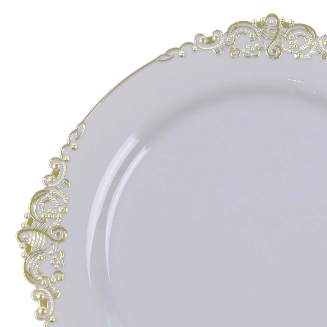 Leaf Embossed Rim Plastic 10" Dinner Plates Gray/Gold | eFavormart