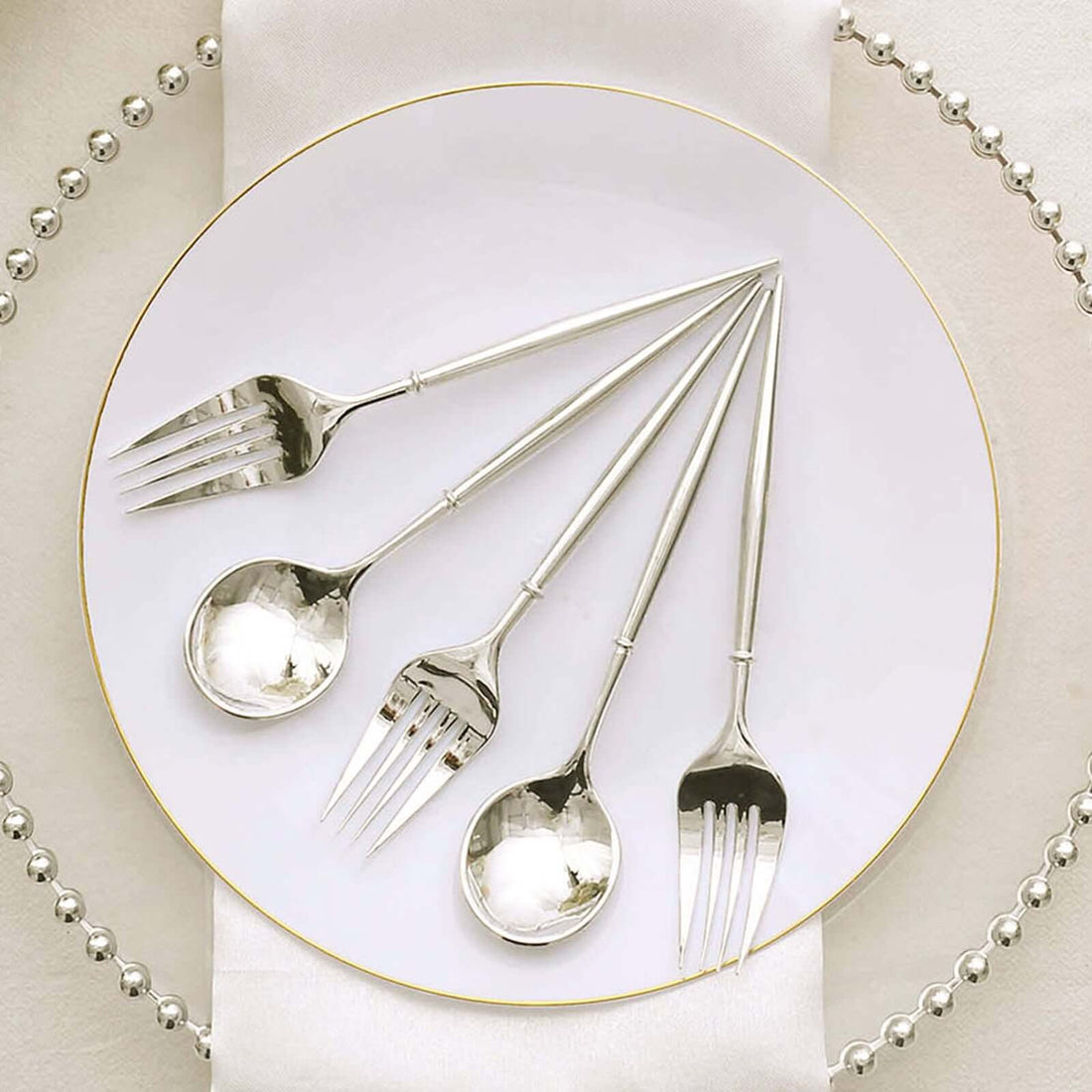 Modern Plastic Utensil Set 6" Metallic Silver | eFavormart