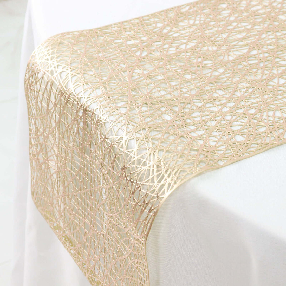 Woven Vinyl Table Runner 13"x6ft Gold | eFavormart