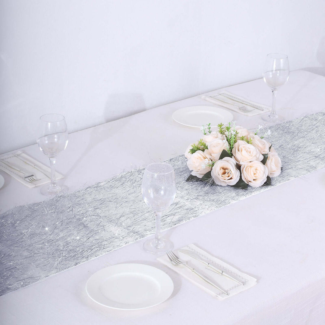 Fringe Shag Table Runner 12"x108" Silver | eFavormart