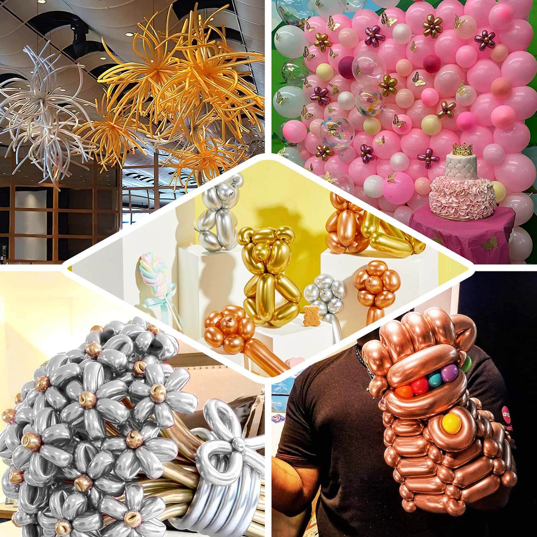 50 Pack Assorted Metallic Colors Long Latex Balloons | eFavormart