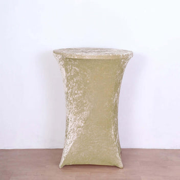 Crushed Velvet Highboy Tablecloth 32" Beige | eFavormart